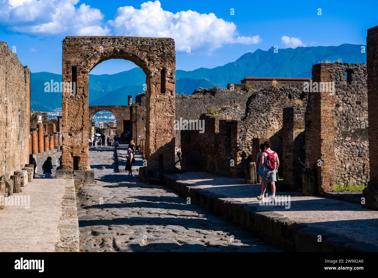 Arch of Caligula in the archaeological site of Pompeii, an ancient city ...