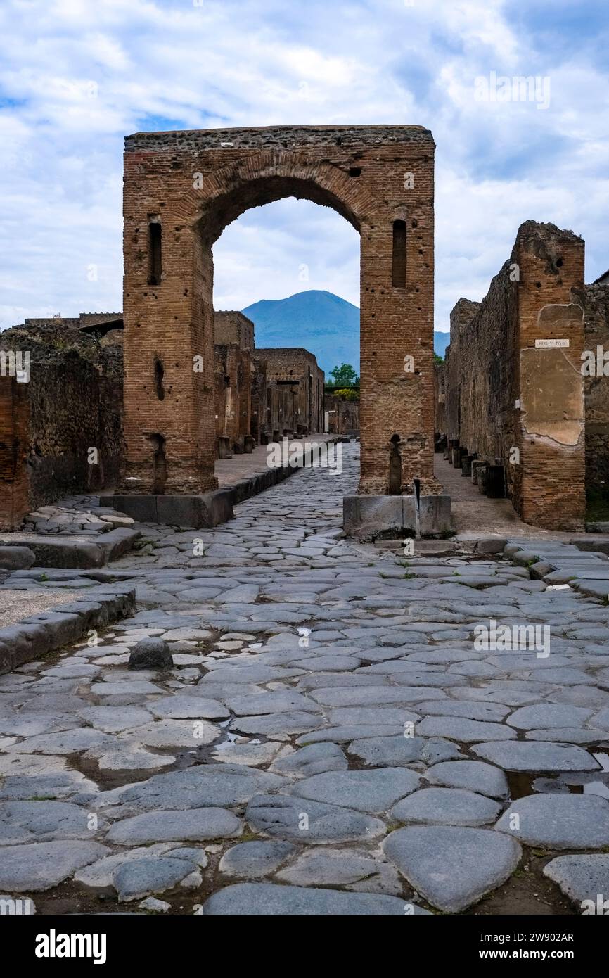Arch of Caligula in the archaeological site of Pompeii, an ancient city ...