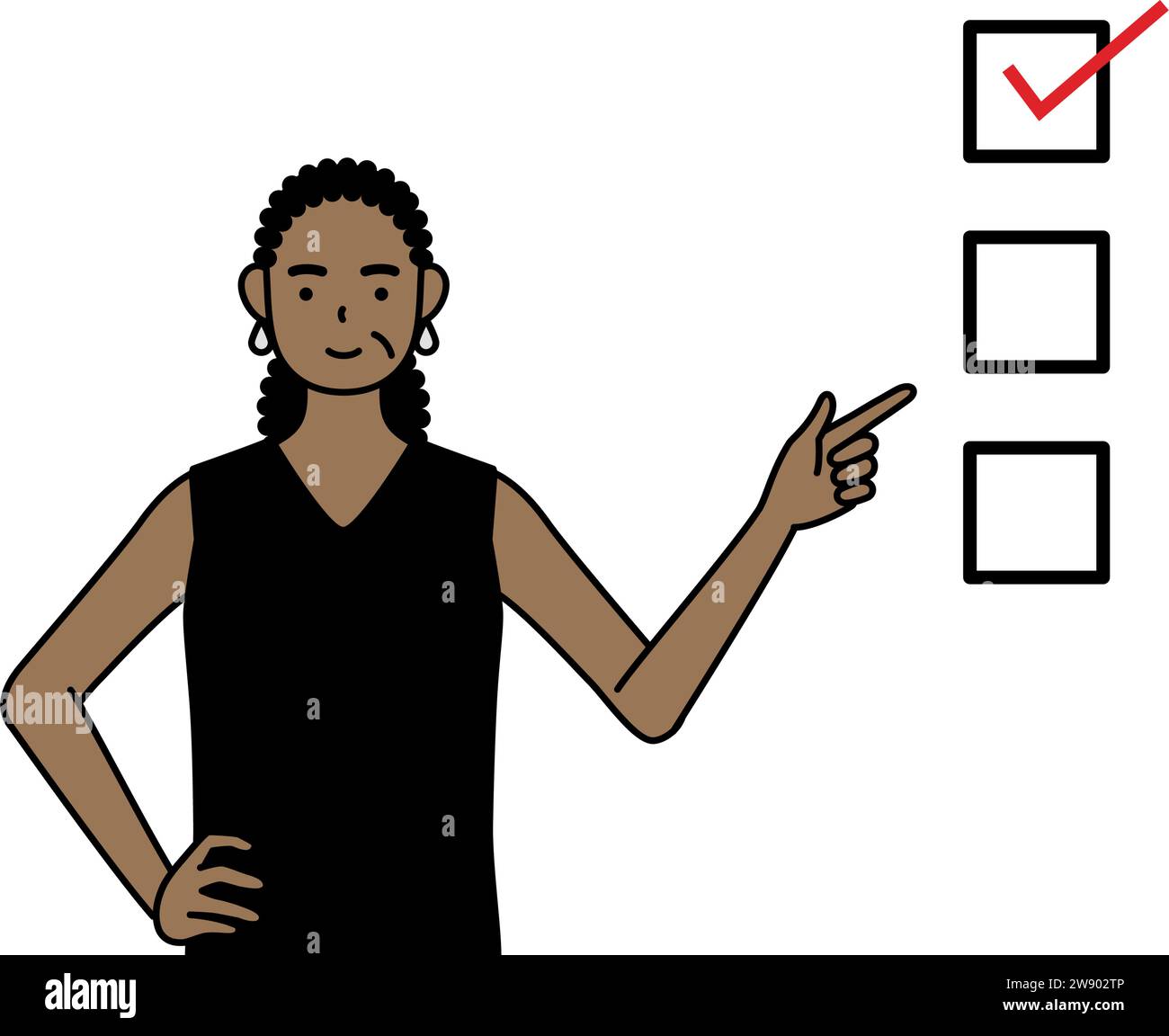 African-American senior woman pointing to a checklist, Vector ...