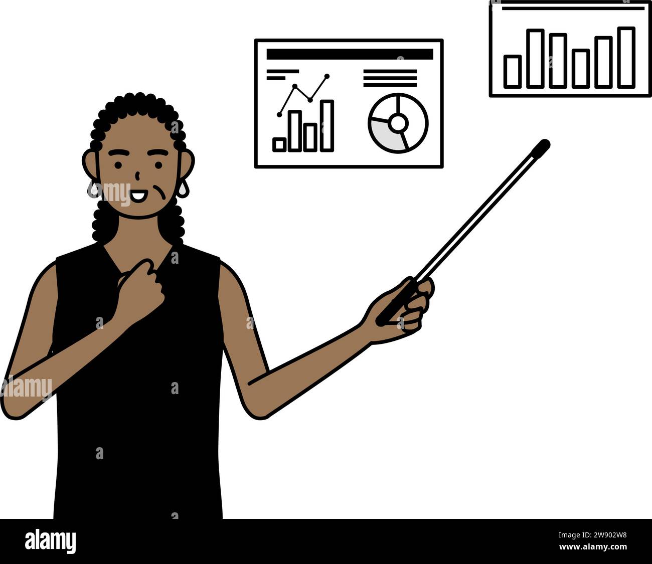African-American senior woman analyzing a performance graph, Vector ... African-American senior woman analyzing a performance graph, Vector ...