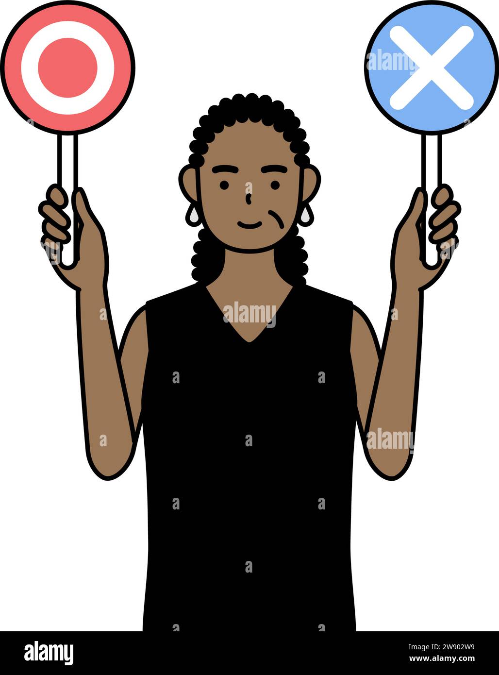 African-American senior woman holding a placard indicating correct and ...