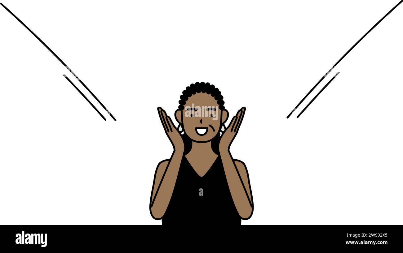 African-American senior woman calling out with her hand over her mouth ...