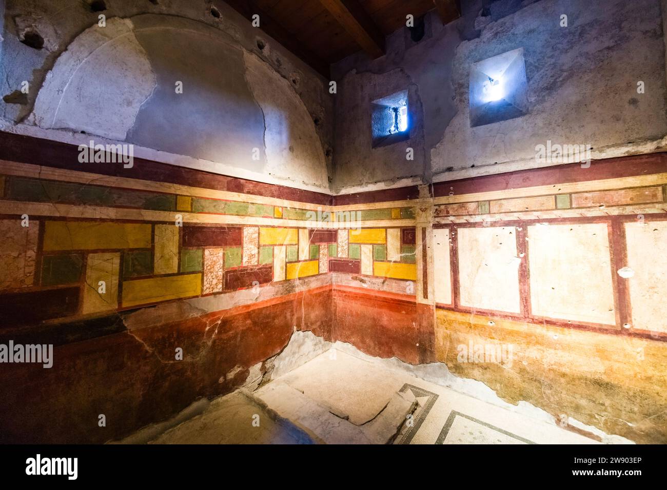 Ruins of the House of Ceres in the archaeological site of Pompeii, an ...