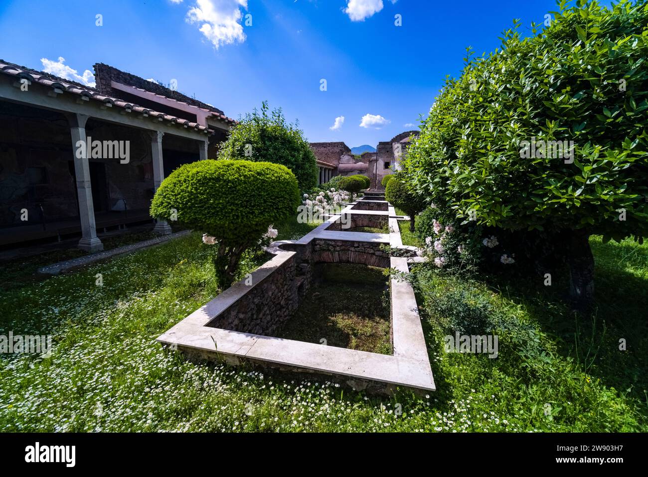 Ruins of the House of Julia Felix in the archaeological site of Pompeii ...