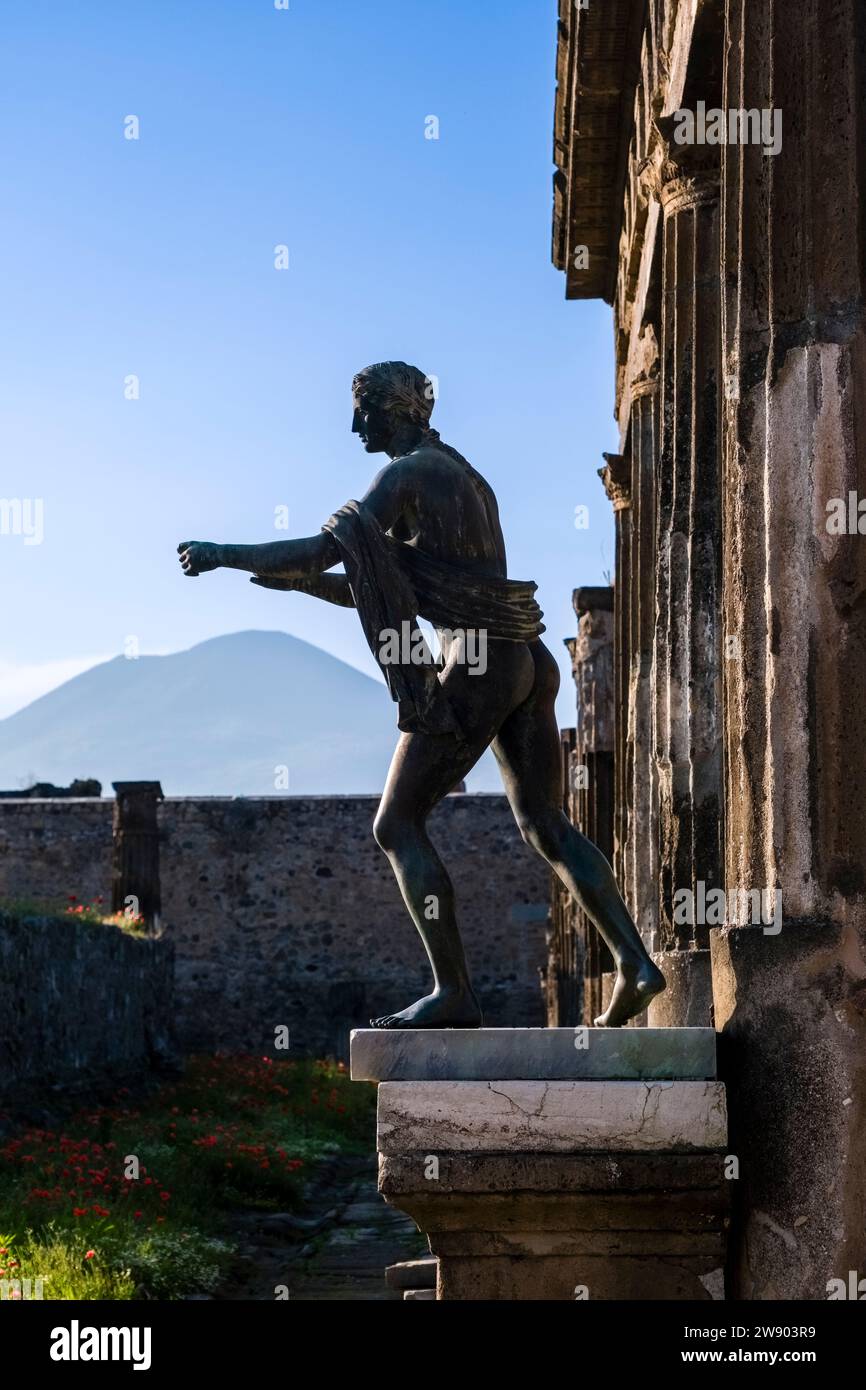 Statue in the ruins of the Temple of Apollo in the archaeological site ...