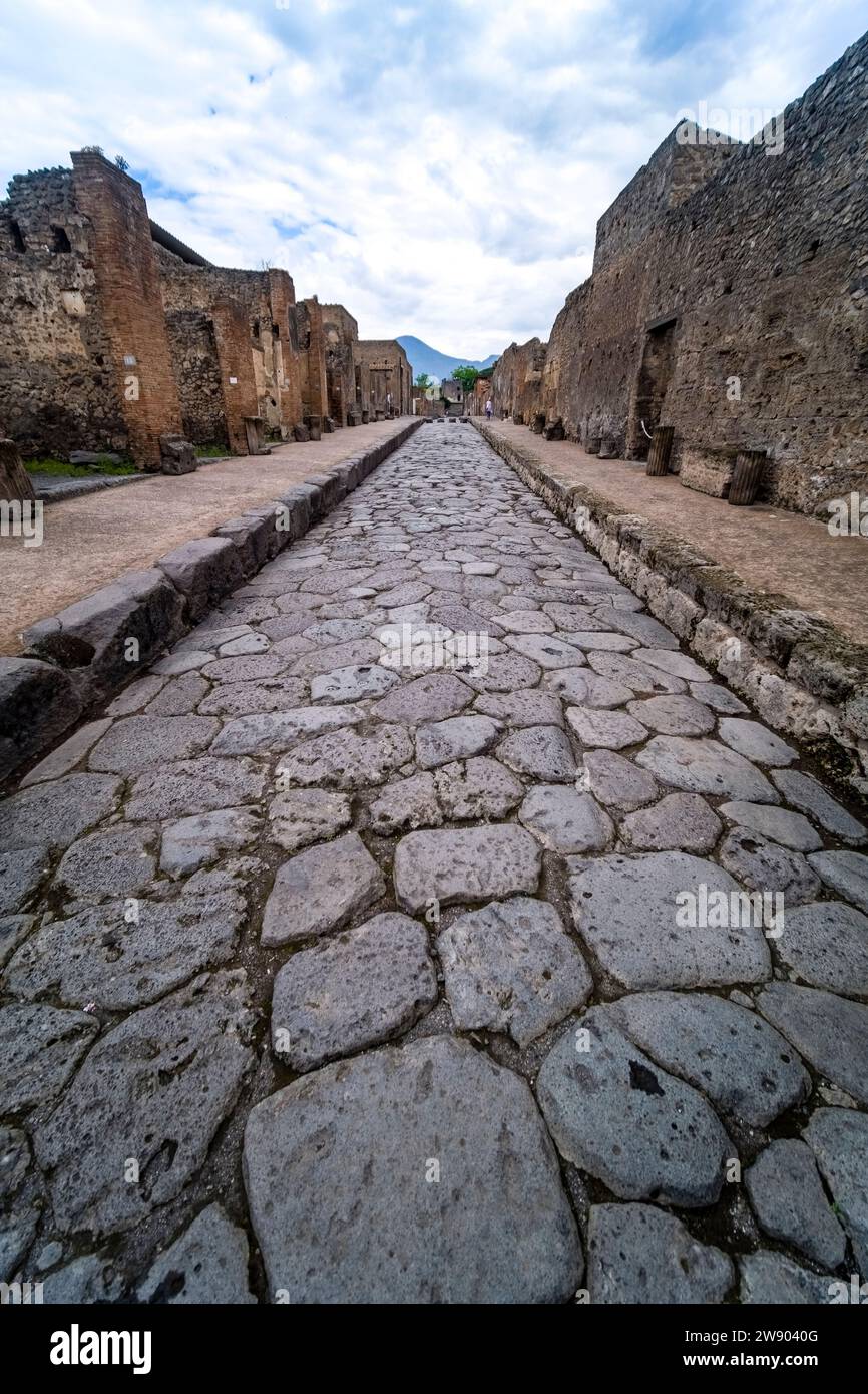 Ruins in Via di Mercurio in the archaeological site of Pompeii, an ...