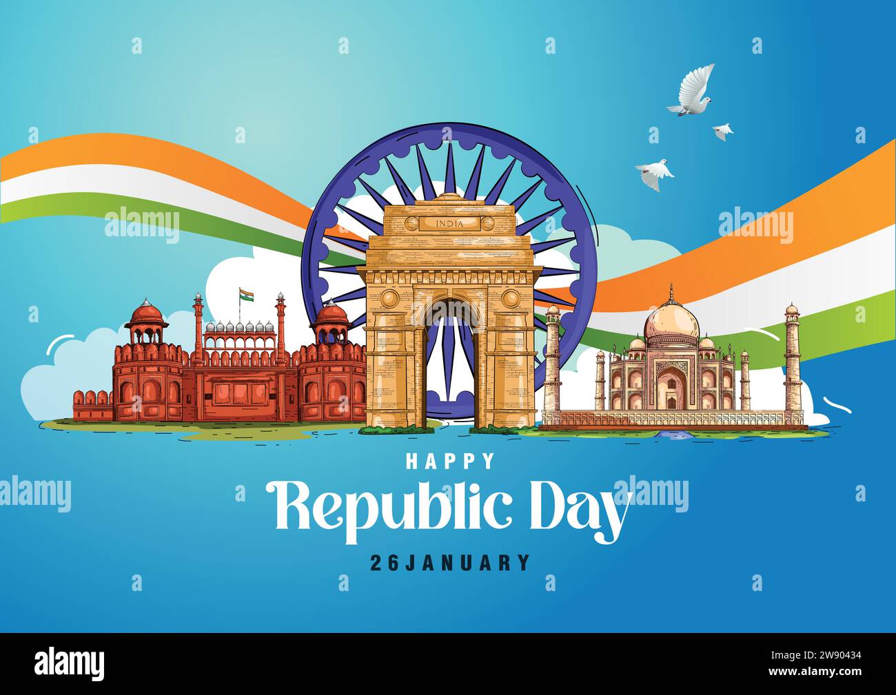 Happy Republic Day of India. monument and Landmark. abstract vector ...
