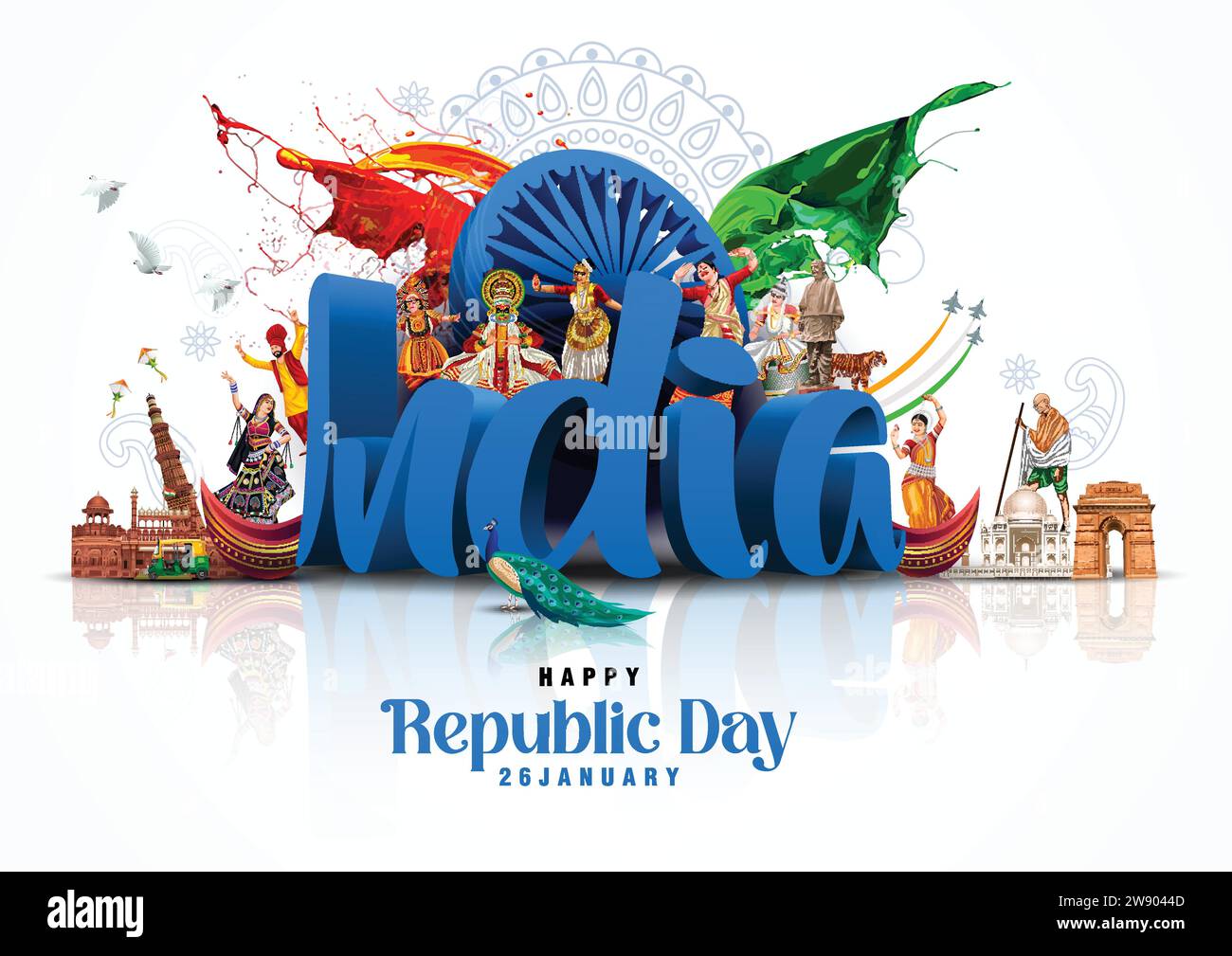 Happy Republic Day of India. monument and Landmark. abstract vector ...