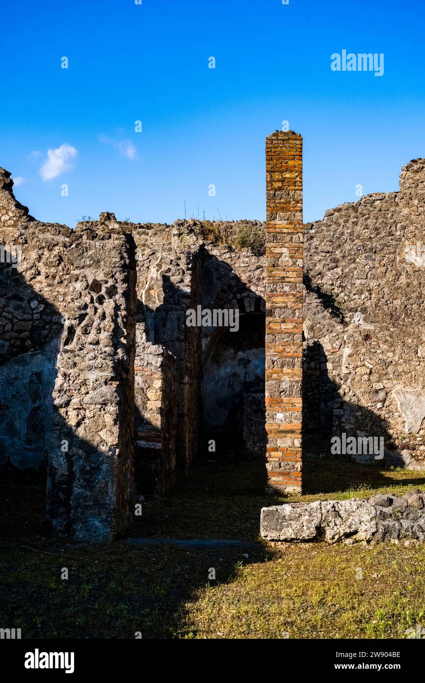 Ruins in the archaeological site of Pompeii, an ancient city destroyed ...