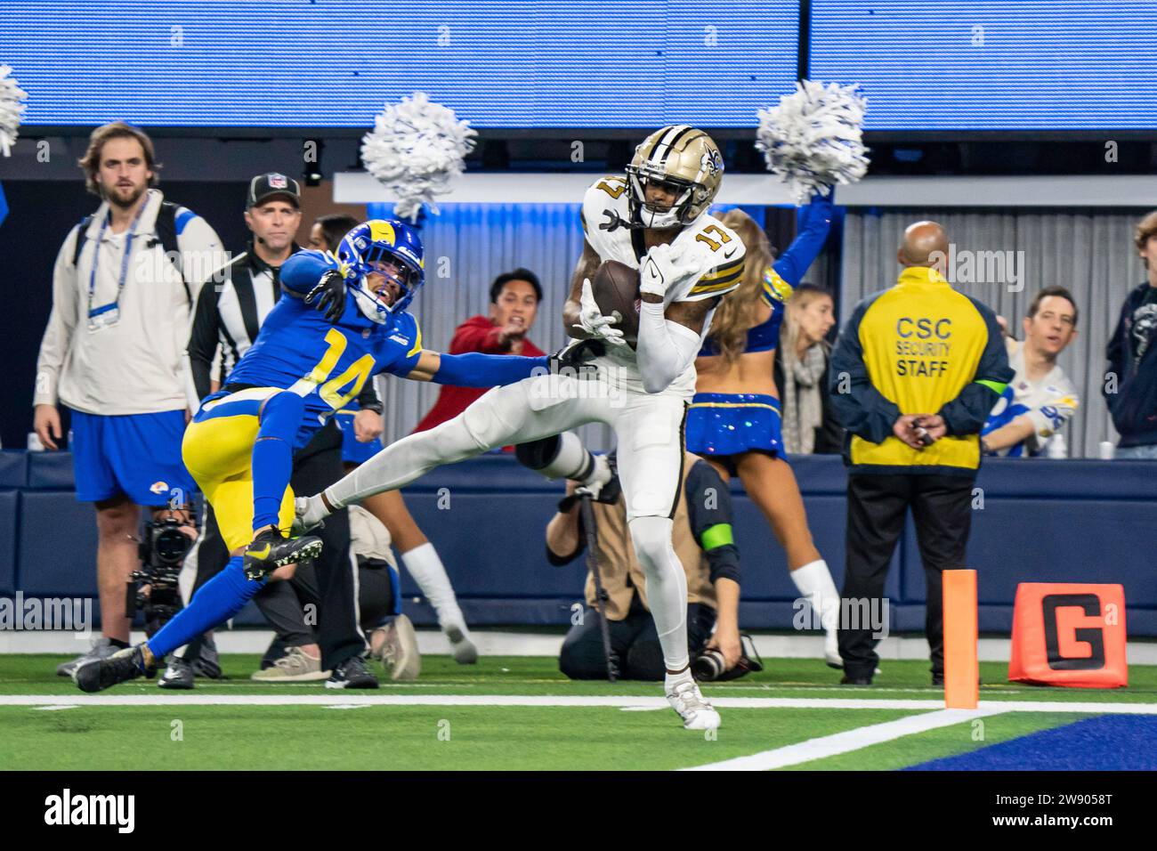 New Orleans Saints wide receiver A.T. Perry (17) catches a pass for a ...