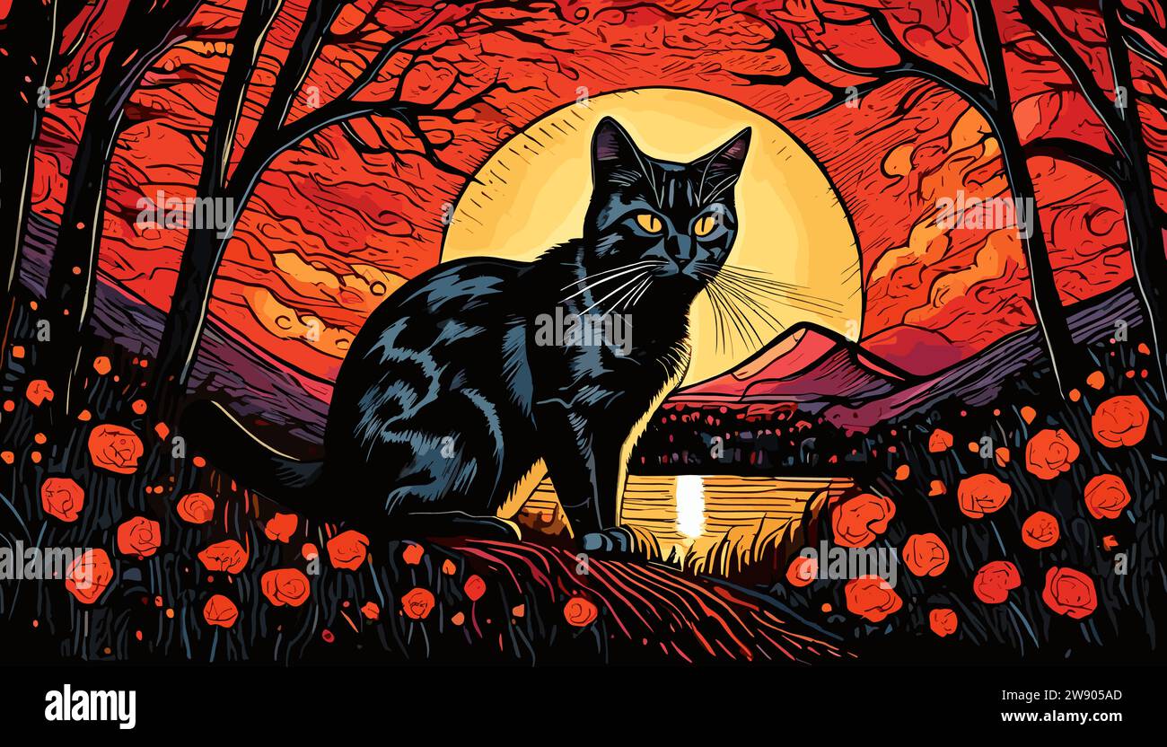 Cat print art colourful Stock Vector Images - Alamy