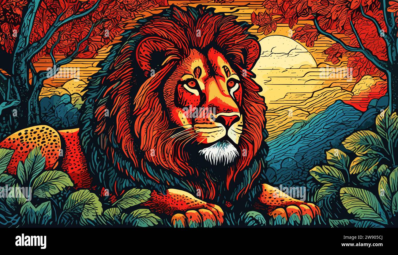 Hand drawn silhouette wild lion hi-res stock photography and images - Alamy