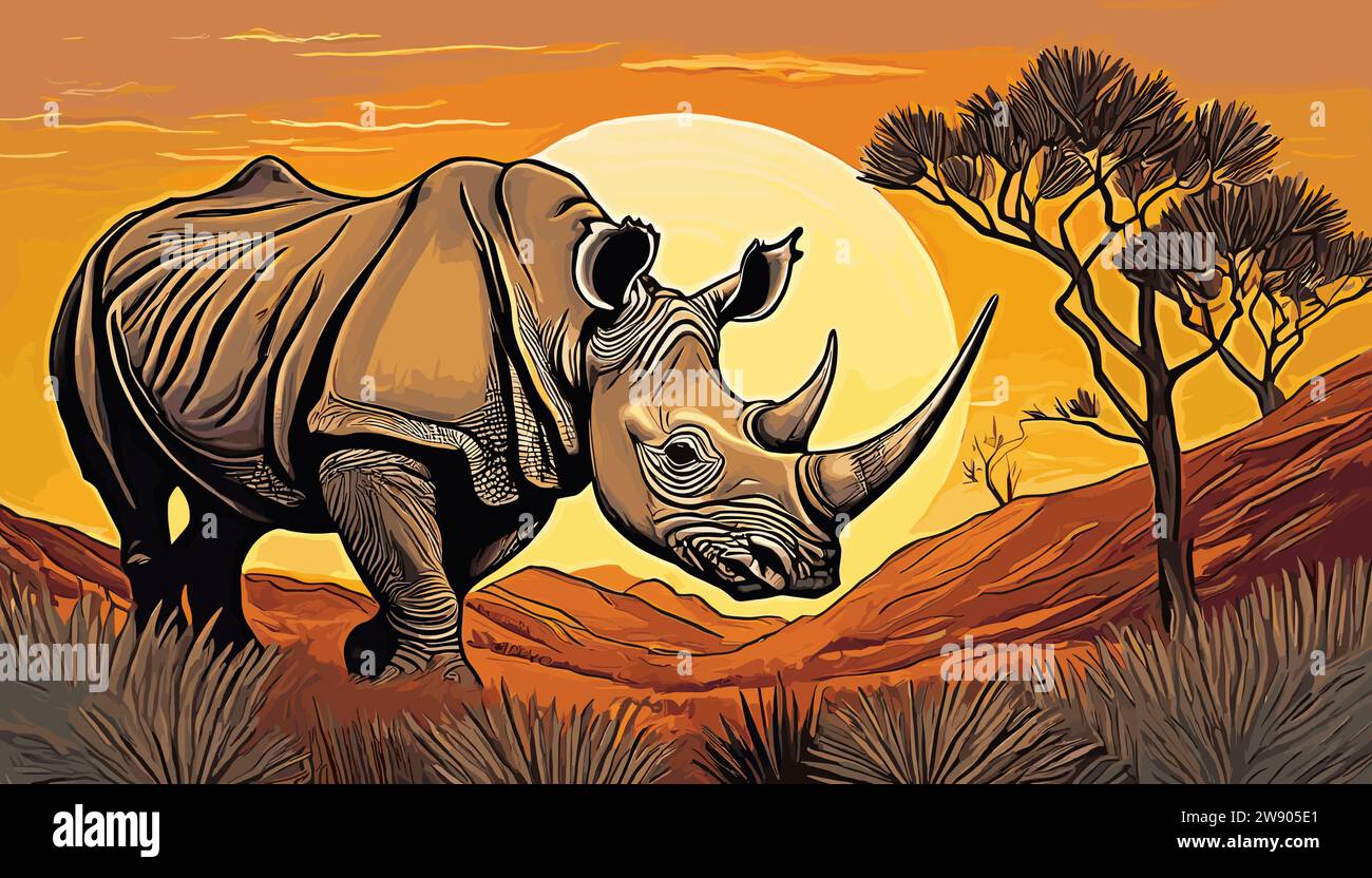 Rhino in black background Stock Vector Images - Alamy
