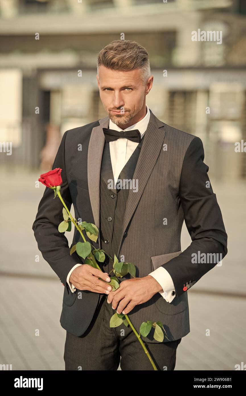 proposal concept. black tuxedo man preparing for a proposal. man before ...