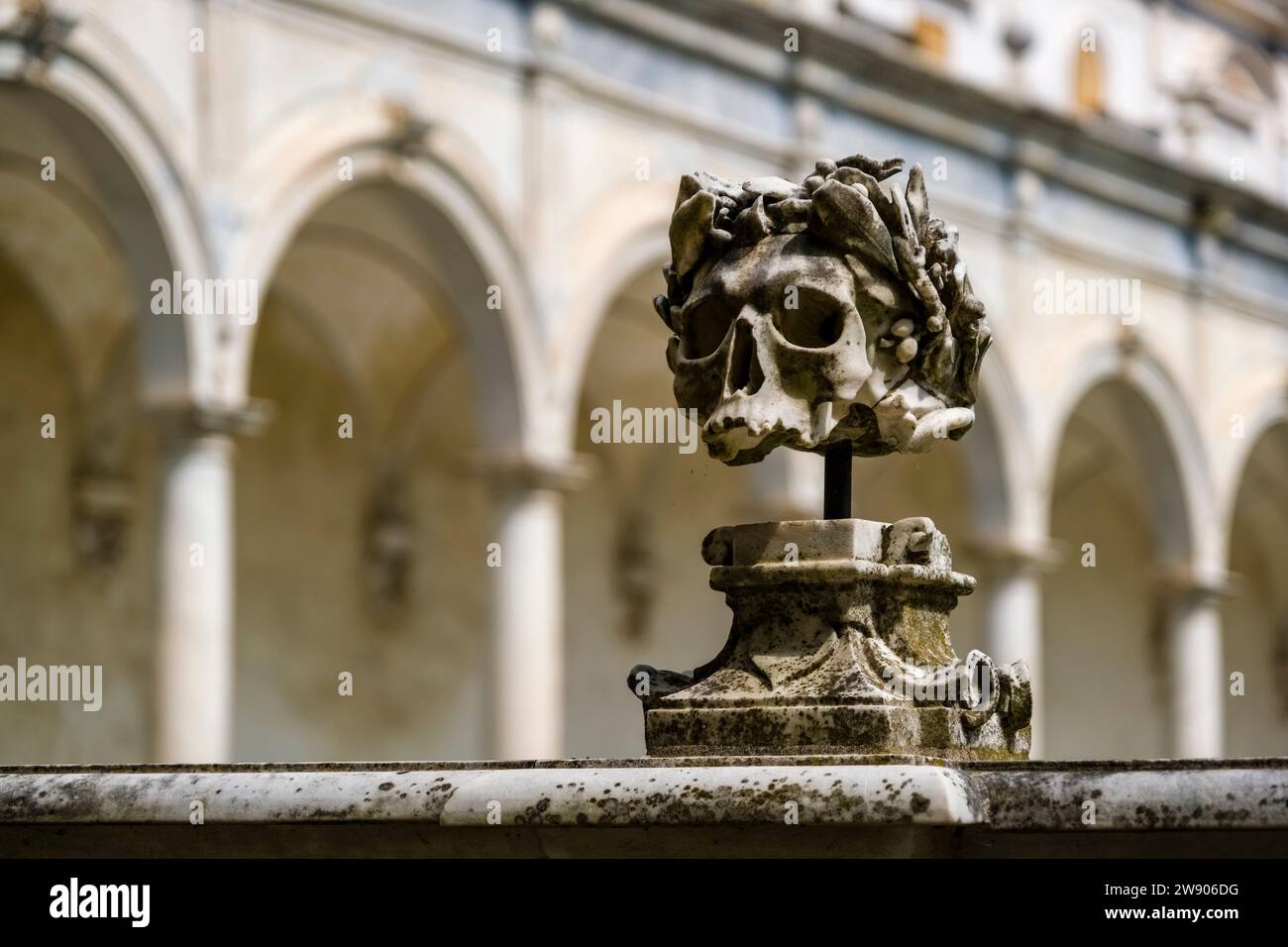 Marble sculpture of a skull at the inner courtyard of the former ...