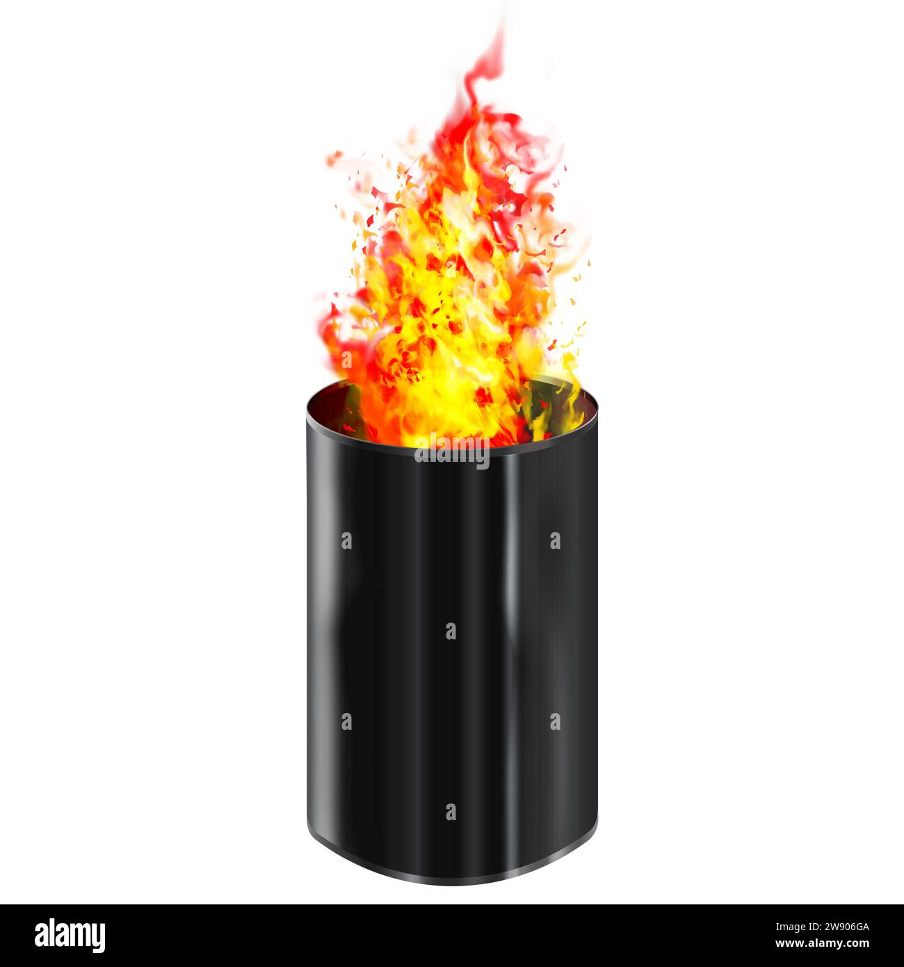 Burning barrel isolated on white.Fire in a metal container.Isolated ...