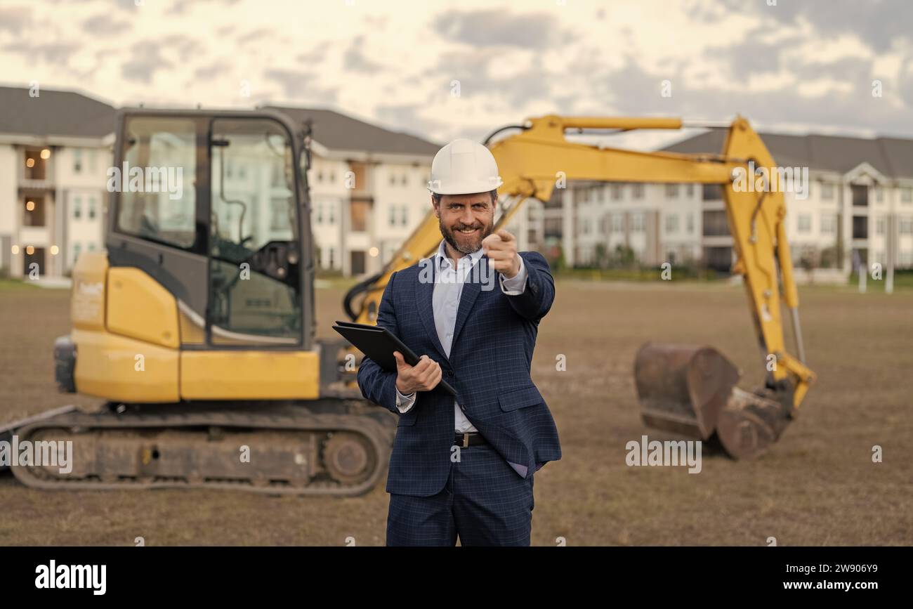 construction inspector engineer architecting, pointing finger ...