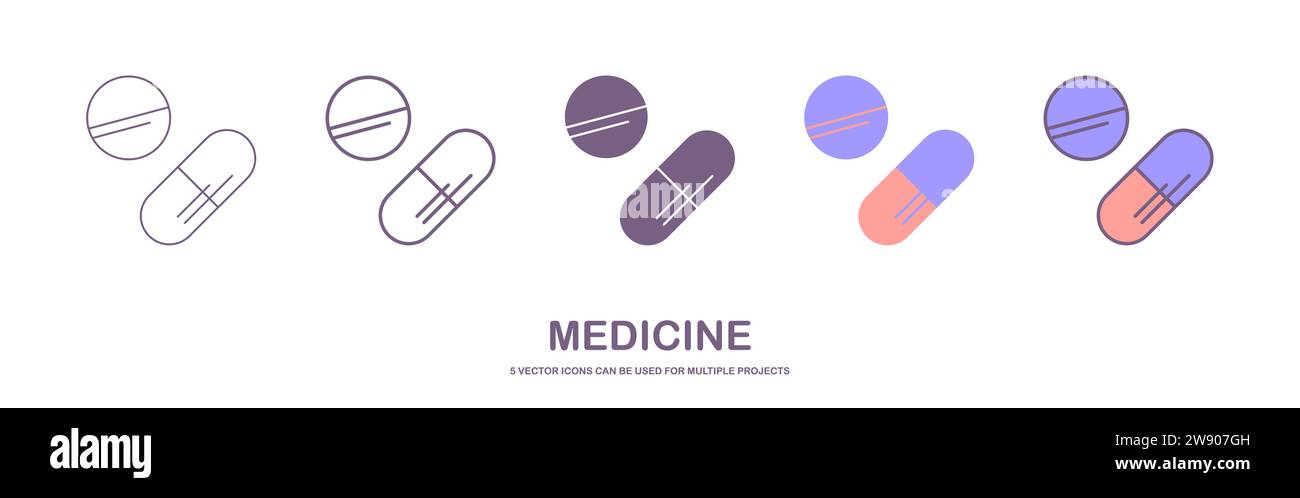 Medicine icon vector design with editable vector. capsule icon with 5 ...