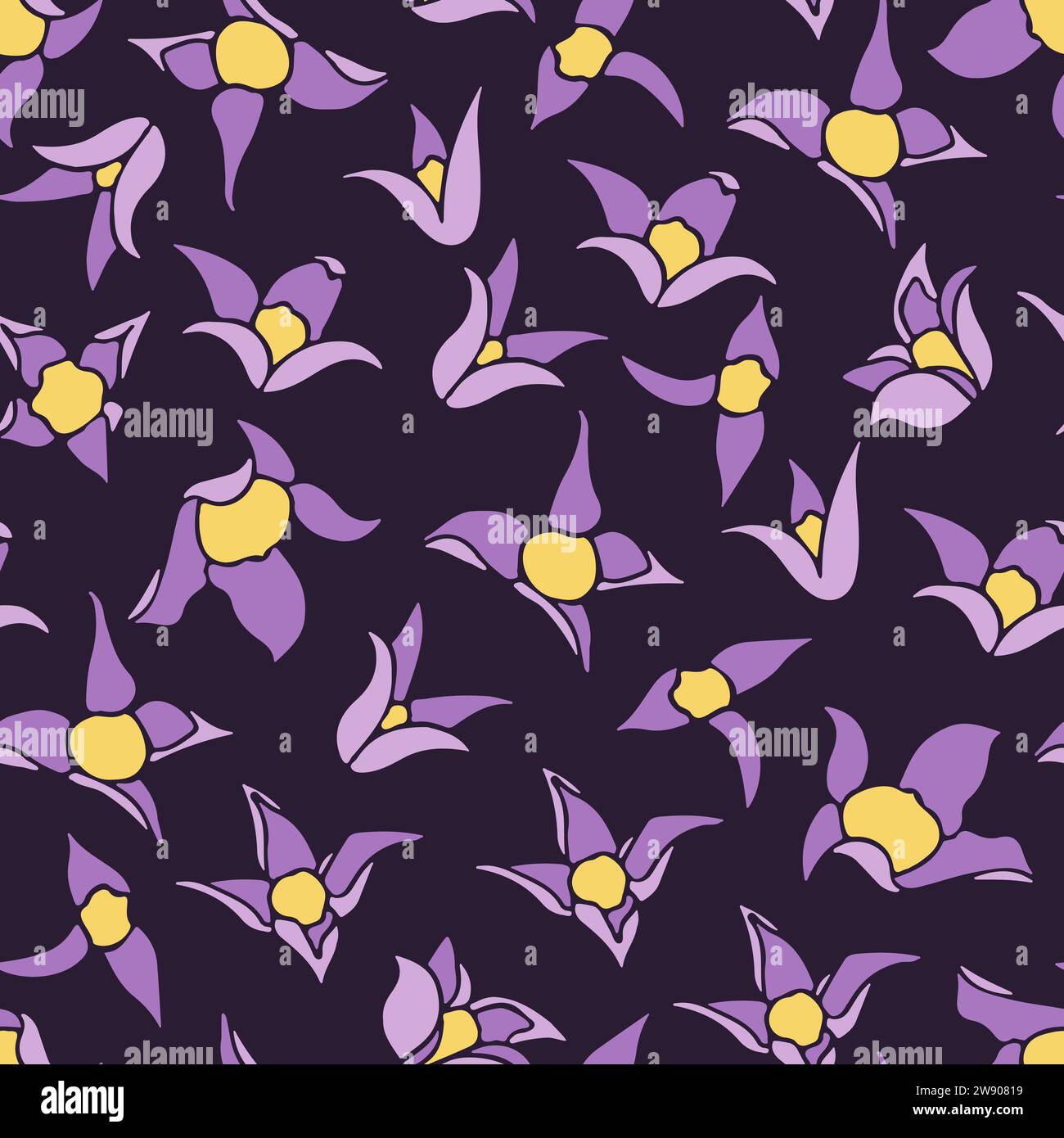 Purple flower pattern on a dark background, in the style art nouveau ...