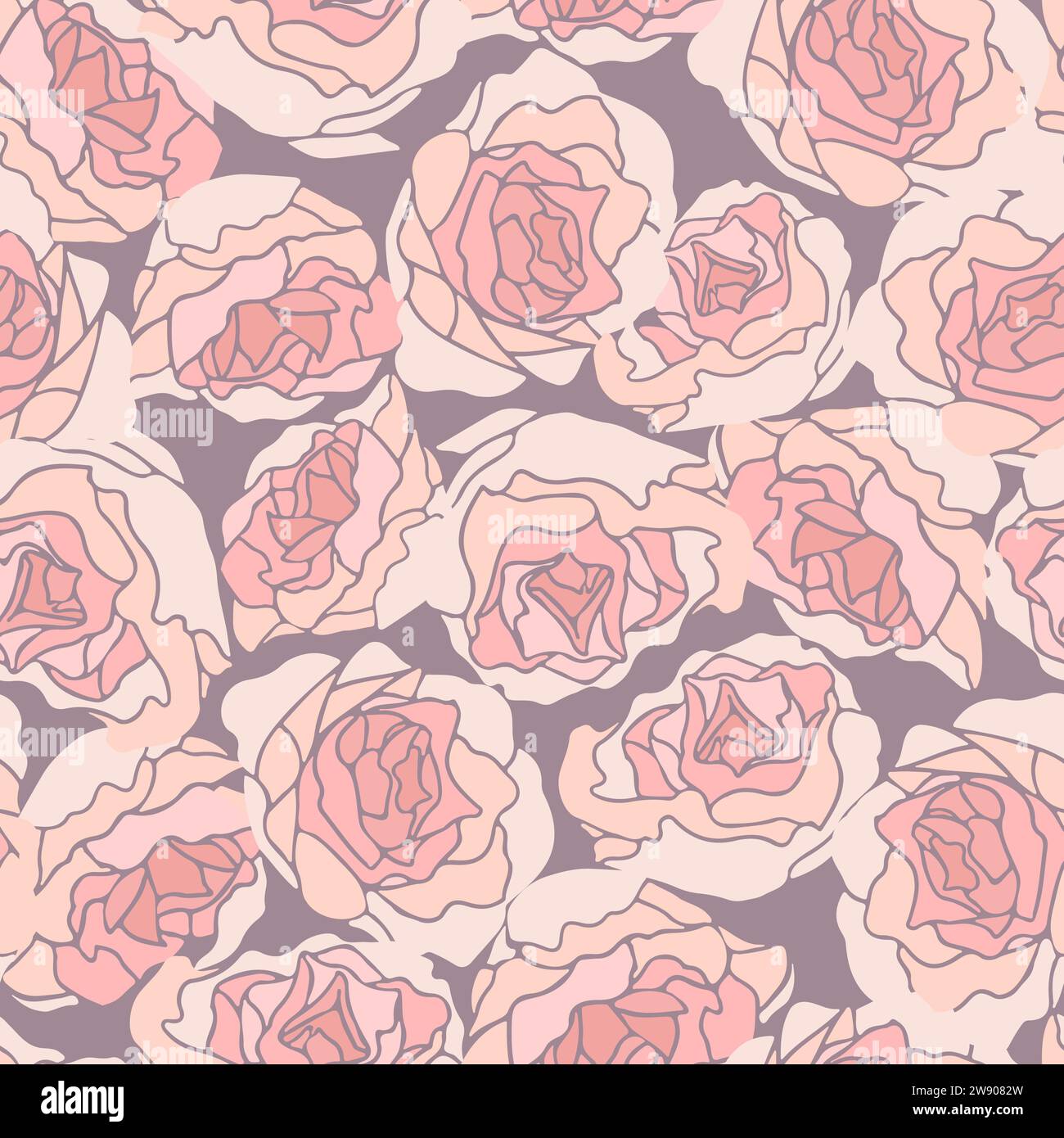 Romantic rose pattern in pink and purple. Subtle pastel hues, large ...