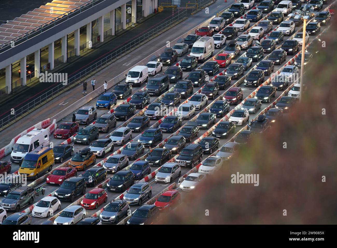 Traffic queues for ferries at the Port of Dover in Kent as people ...
