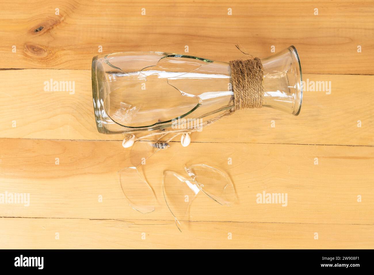 Smashed broken glass empty bottle. Top view Stock Photo - Alamy