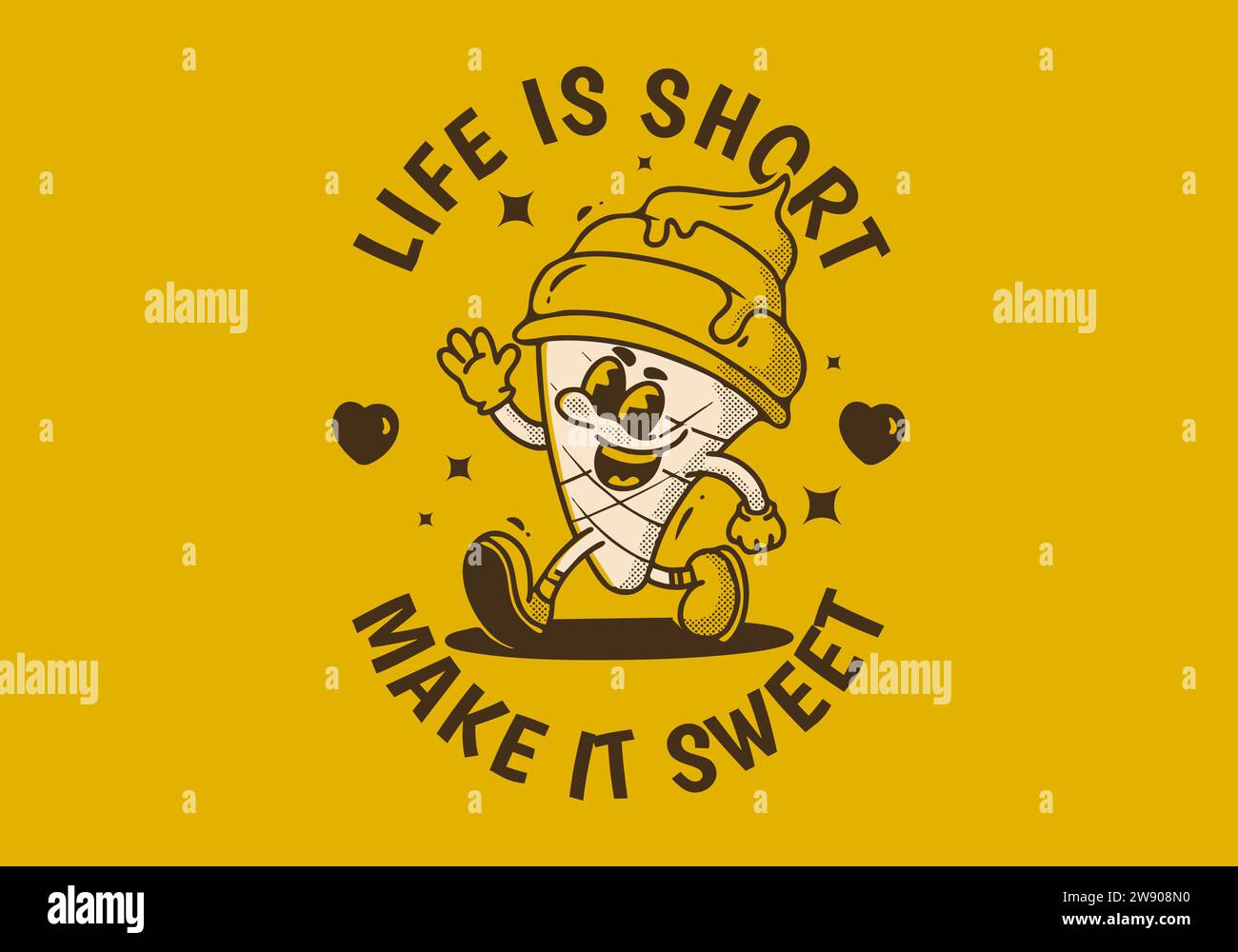 Life is short, make it sweet. Vintage mascot character illustration of ...