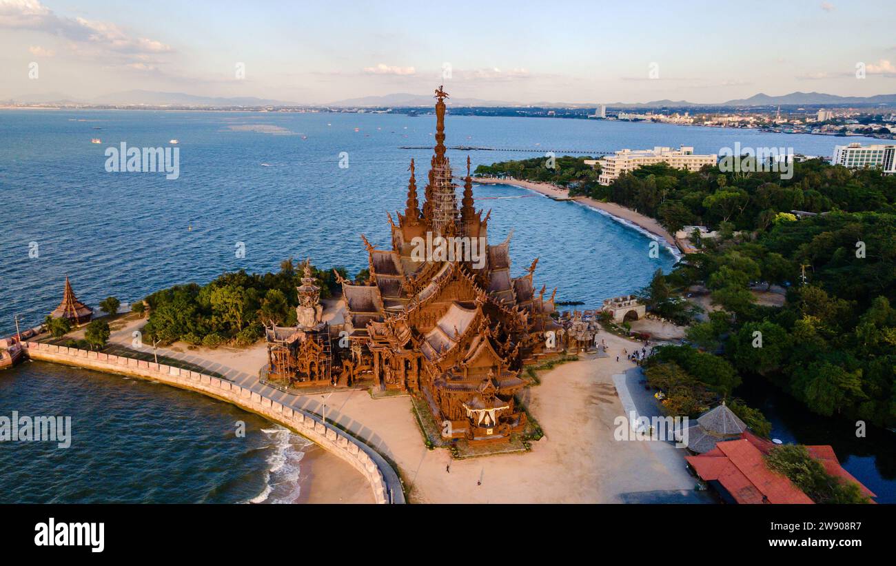 View from above at The Sanctuary of Truth wooden temple in Pattaya ...