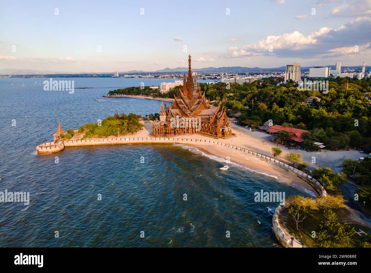 View from above at The Sanctuary of Truth wooden temple in Pattaya ...
