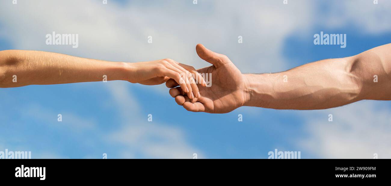 Solidarity, compassion, and charity, rescue. Hands of man and woman ...