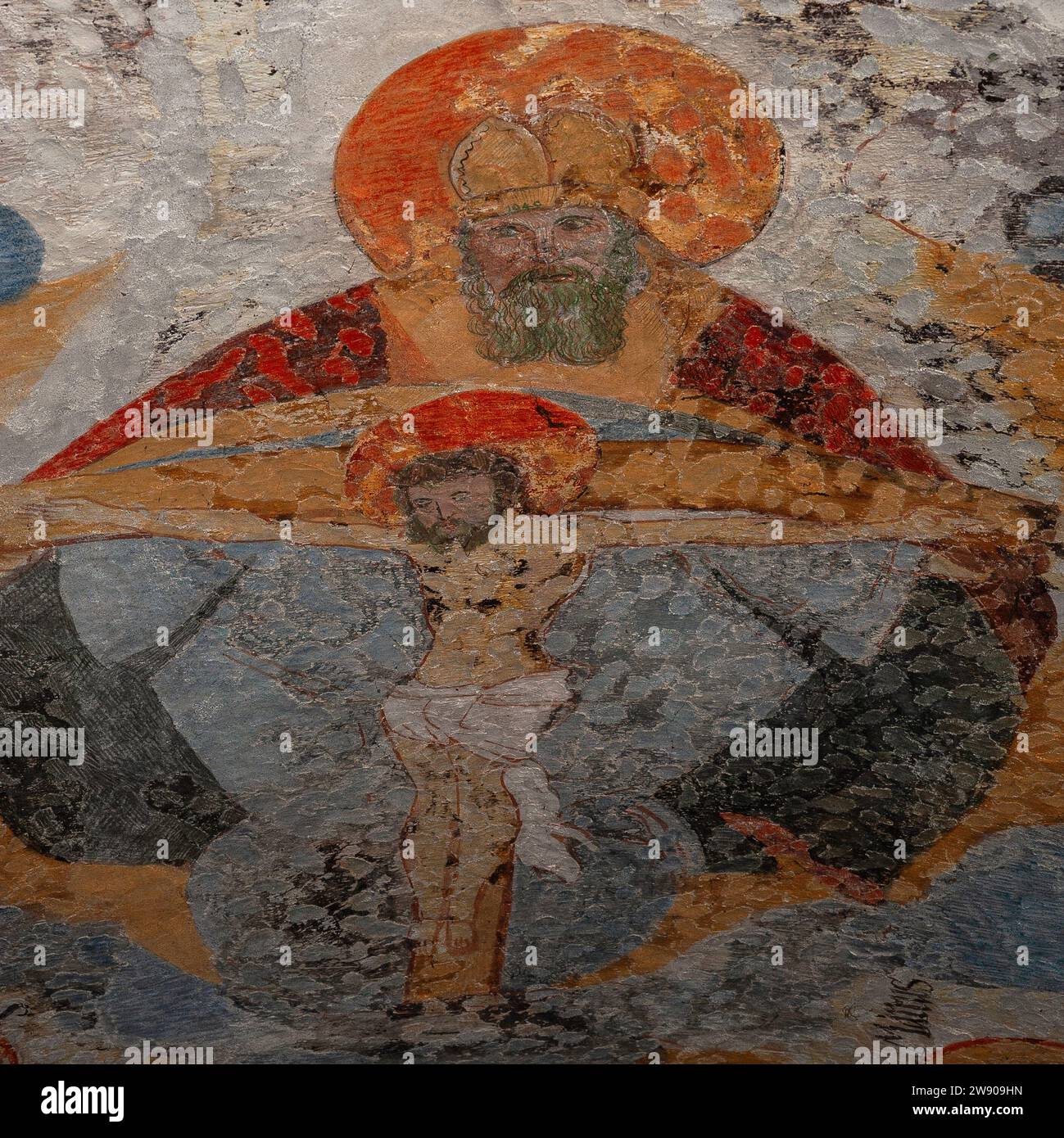 Square detail of Holy Trinity ceiling fresco, painted in the 1500s in a ...