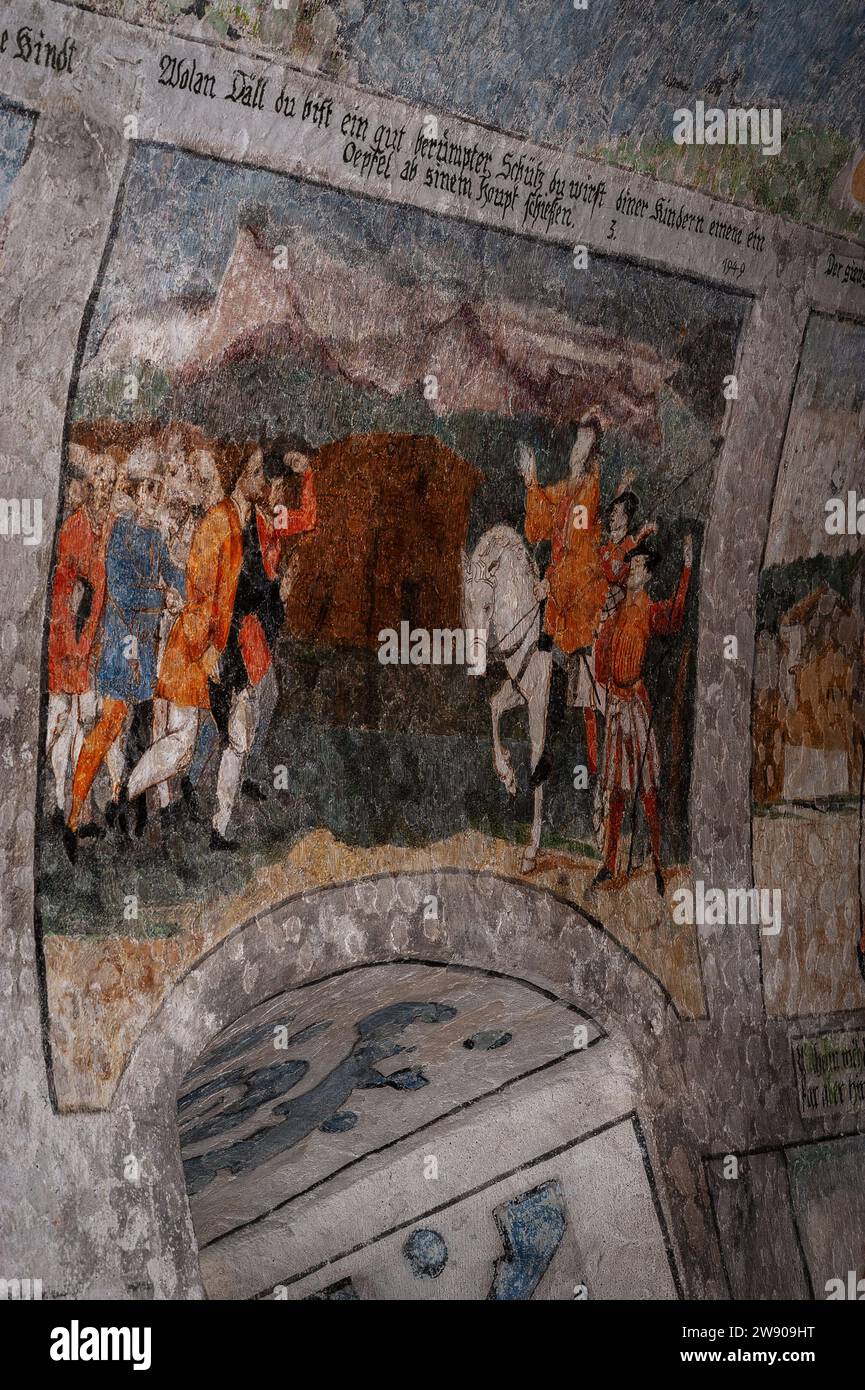 Scene from a fresco cycle depicting the story of legendary Swiss hero ...