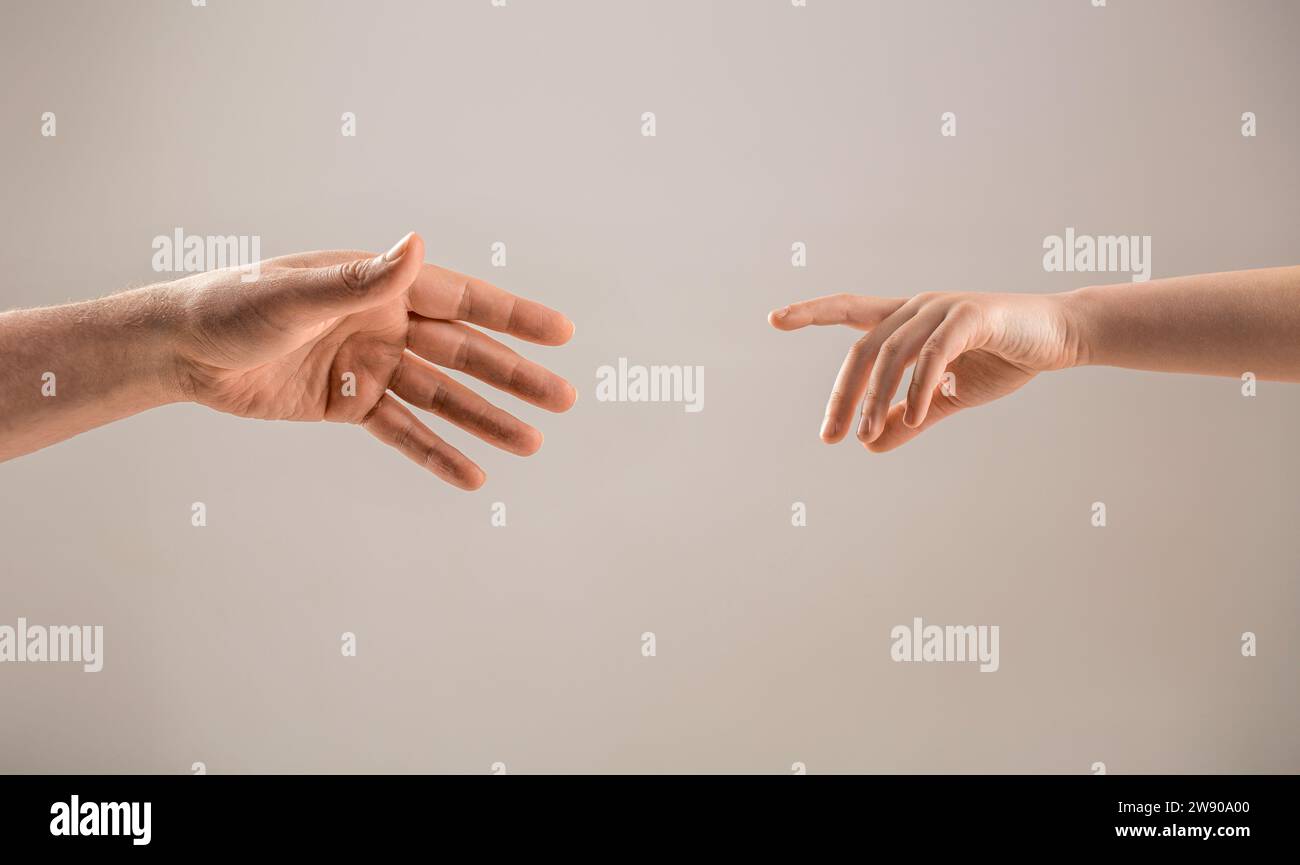 Palm child reaches hand man hi-res stock photography and images - Alamy