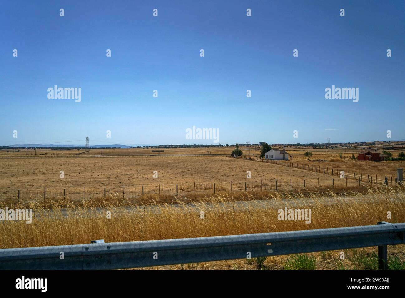 Dry landscape in Spain with large pastures for cattle and agriculture ...