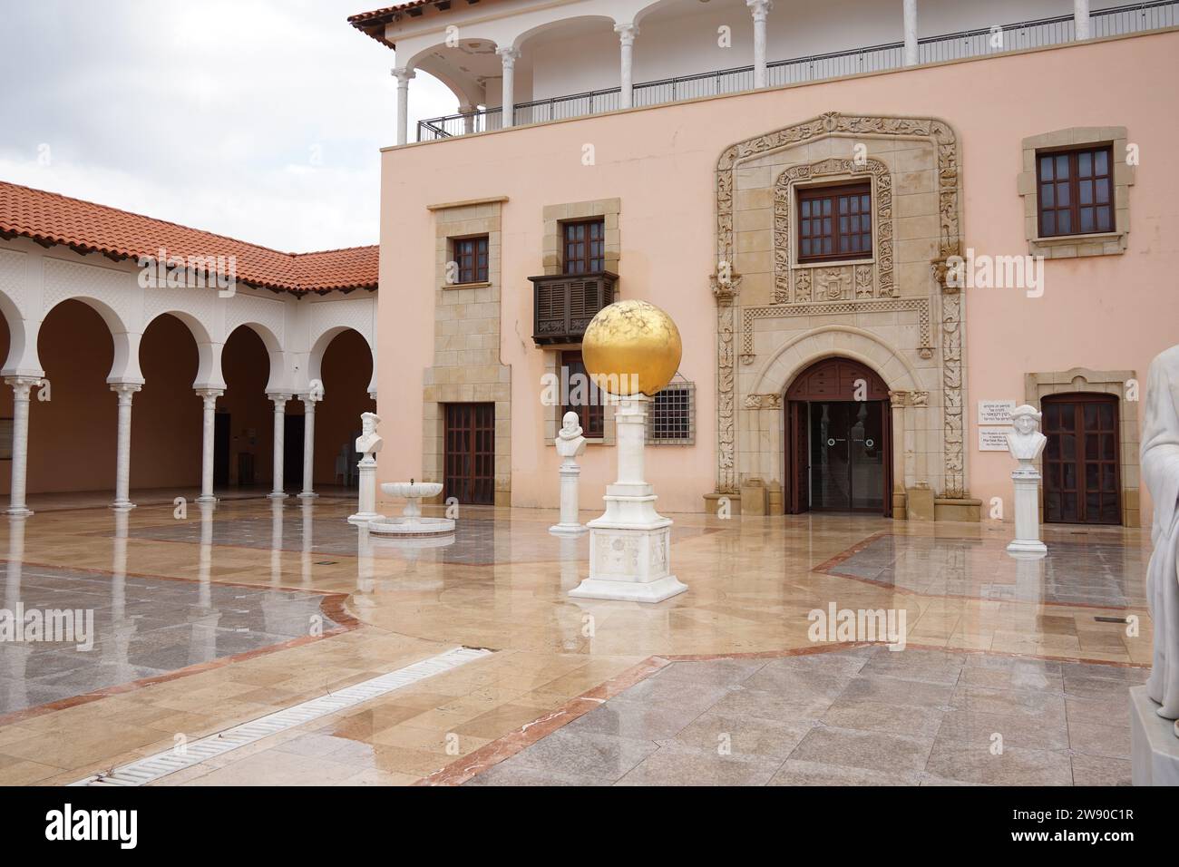 Moorish-style patio of the Ralli Museum and sculptures of famous Jews ...