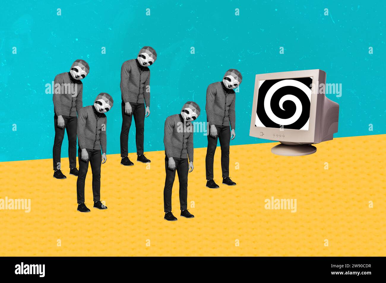 Horizontal caricature collage of bunch of headless people with sloth ...