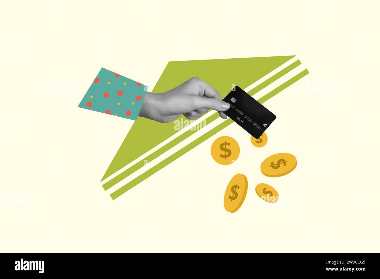 Photo collage picture black white arm holding credit card payment ...