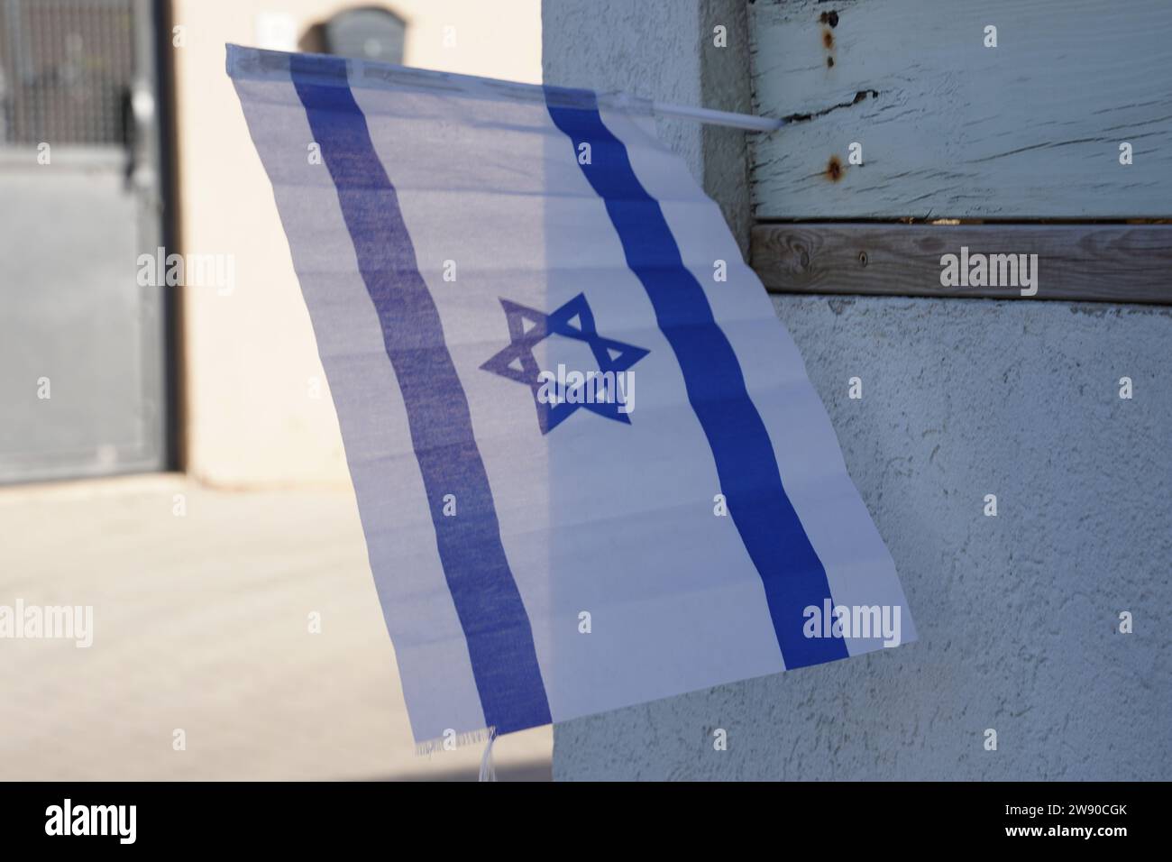 Israel flag white and blue showing the Star of David hanging proudly ...
