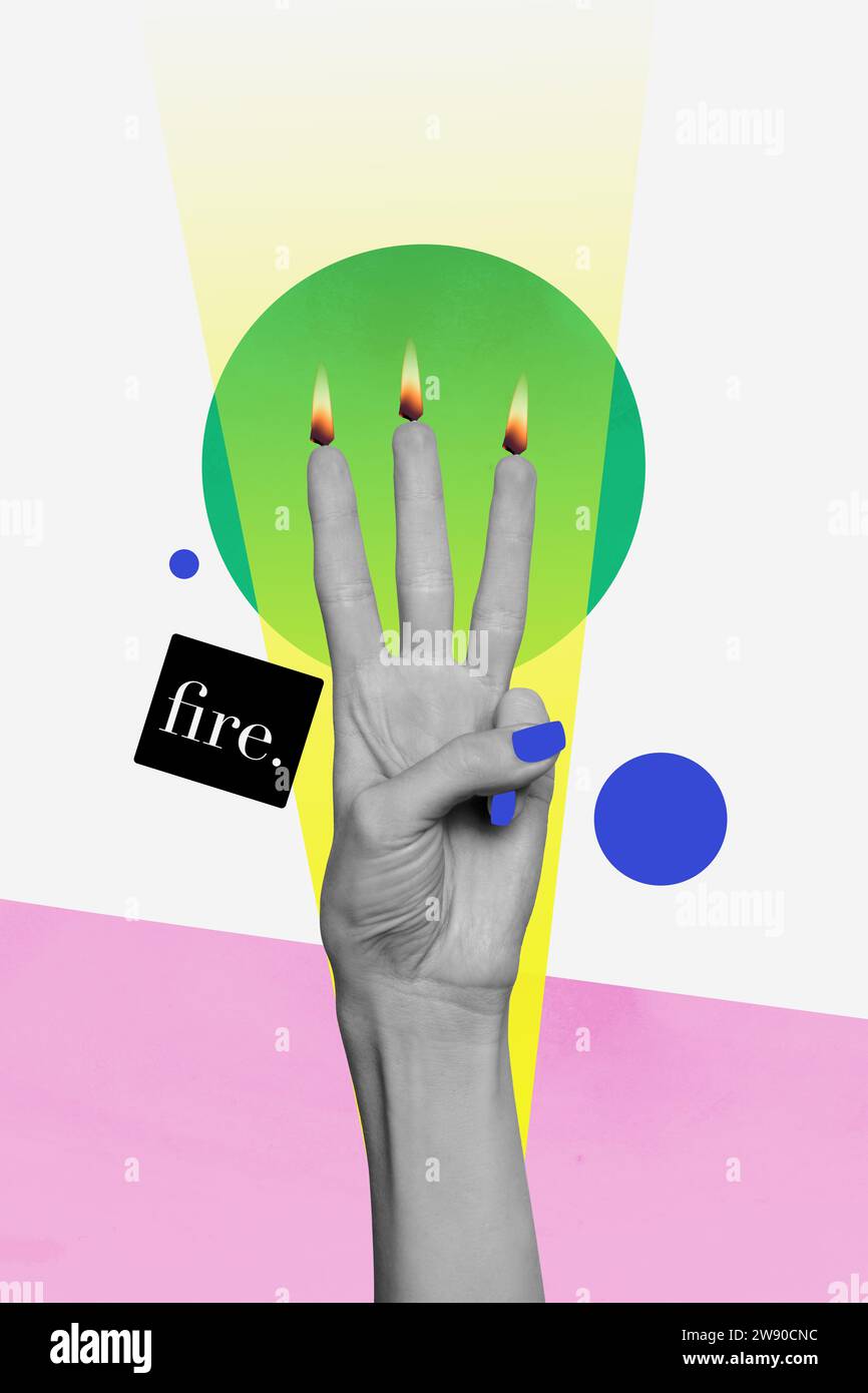 Vertical collage of black white effect arm demonstrate count three ...