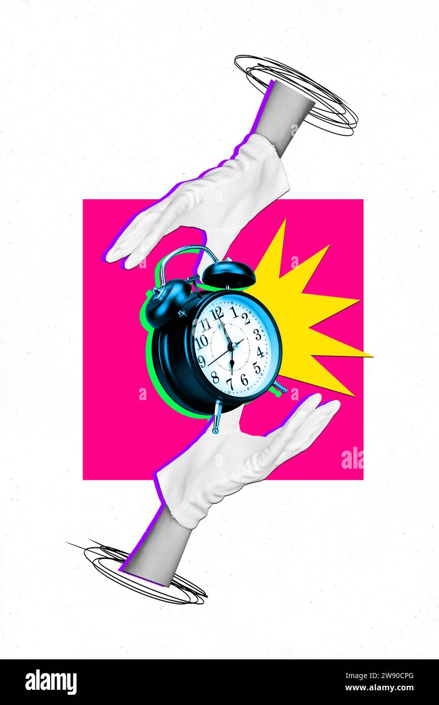 Vertical creative collage banner poster ringing alarm clock timer bell ...