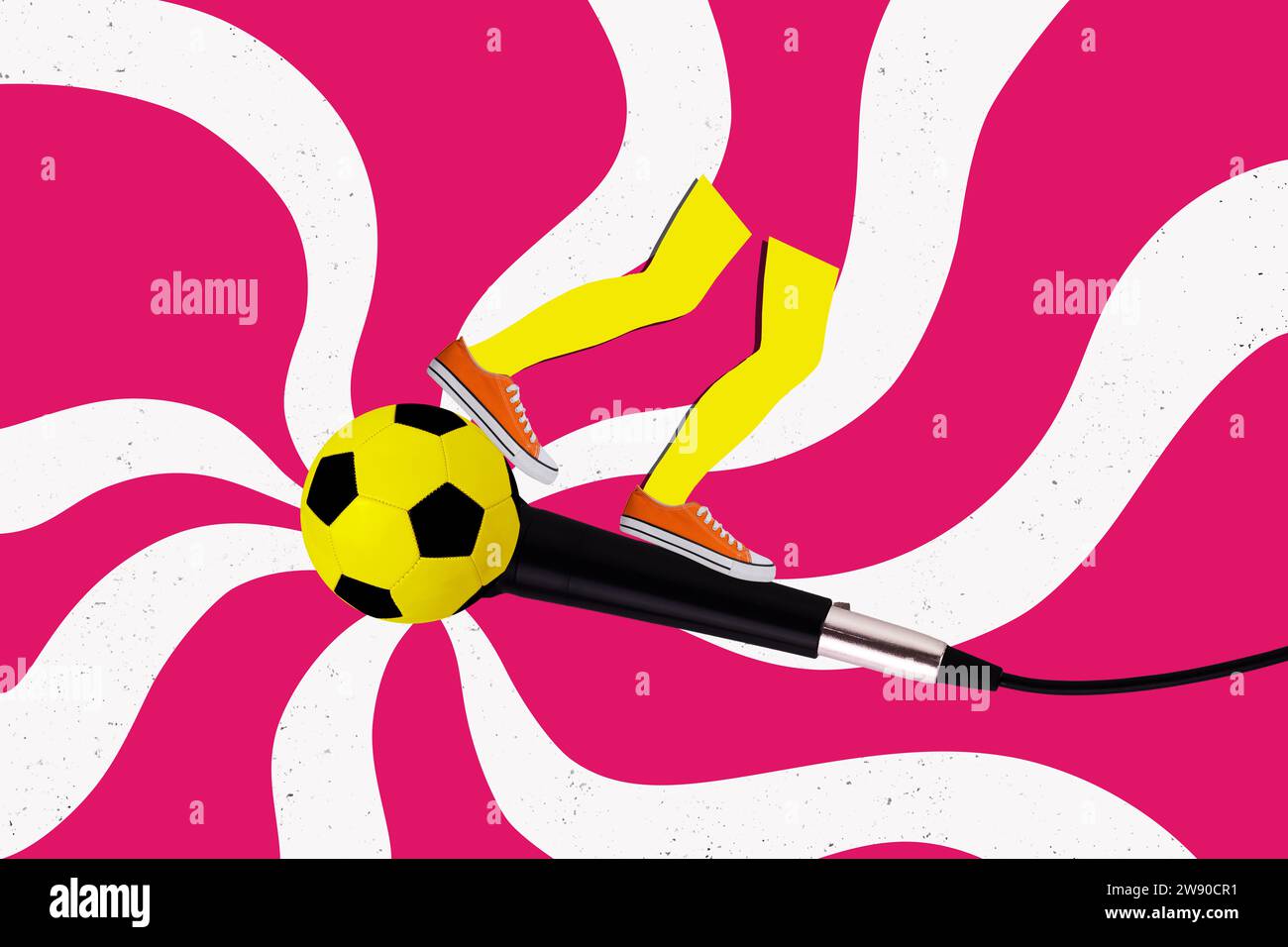 Creative drawing collage picture of microphone football walking legs ...