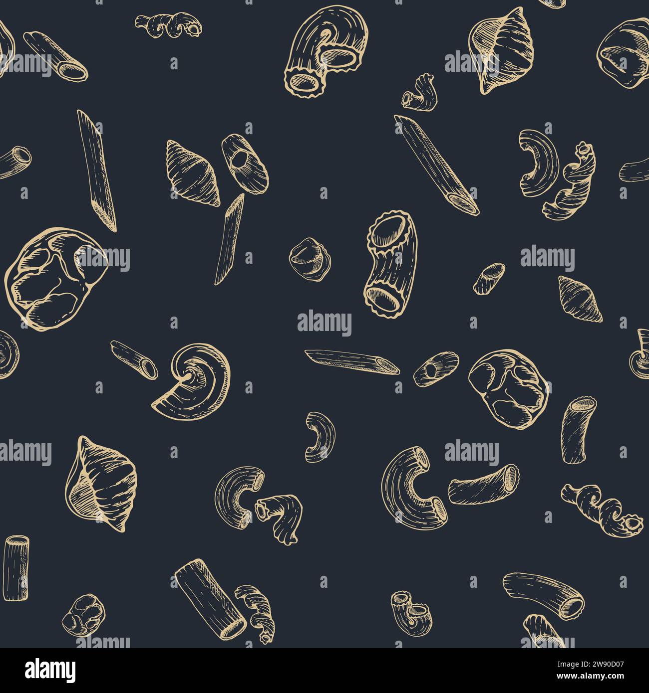 Hand drawn vector ink illustration. Pasta Italian elbows gobetti ...