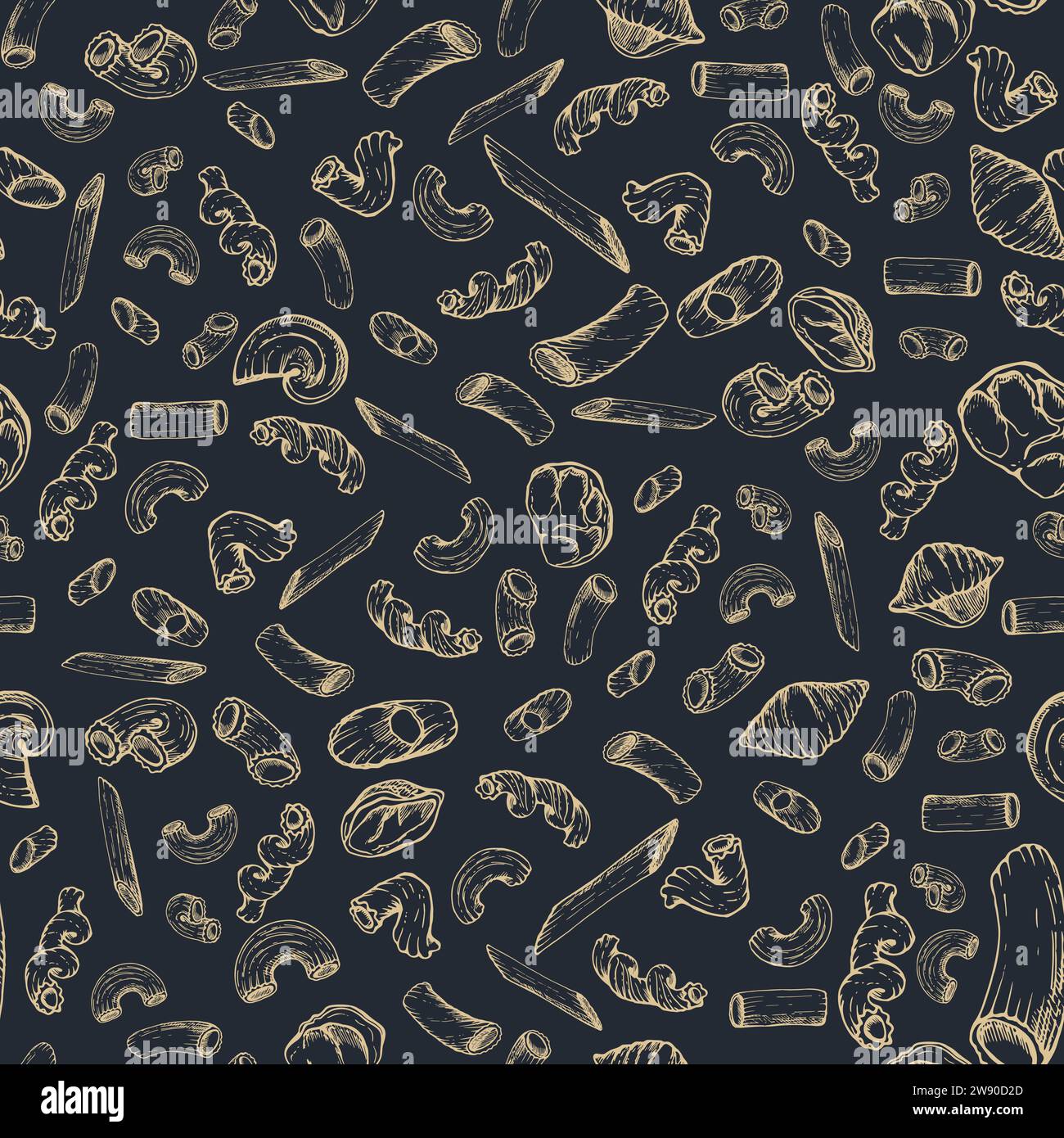 Hand drawn vector ink illustration. Pasta Italian elbows gobetti ...