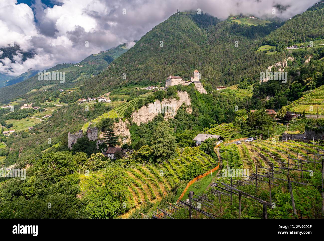 summer landscape from DorfTyrol village of South Tyrol with Castle ...