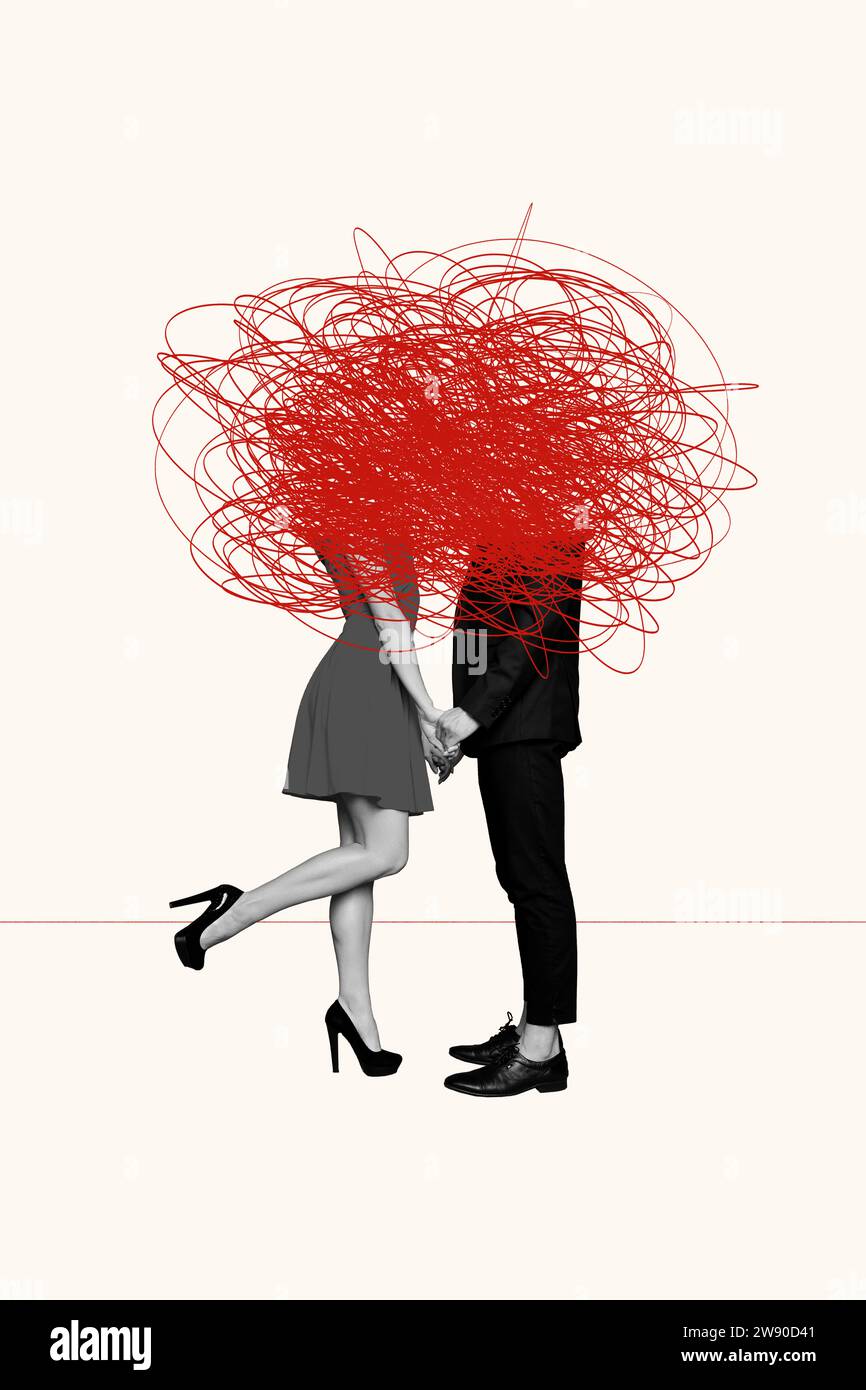 Collage 3d image of pinup pop retro sketch of young stressed couple ...