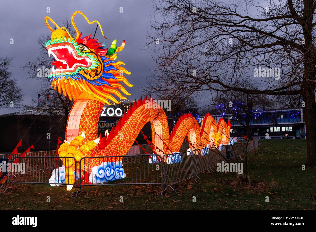 a large illuminated dragon advertises the China Lights Festival at ...
