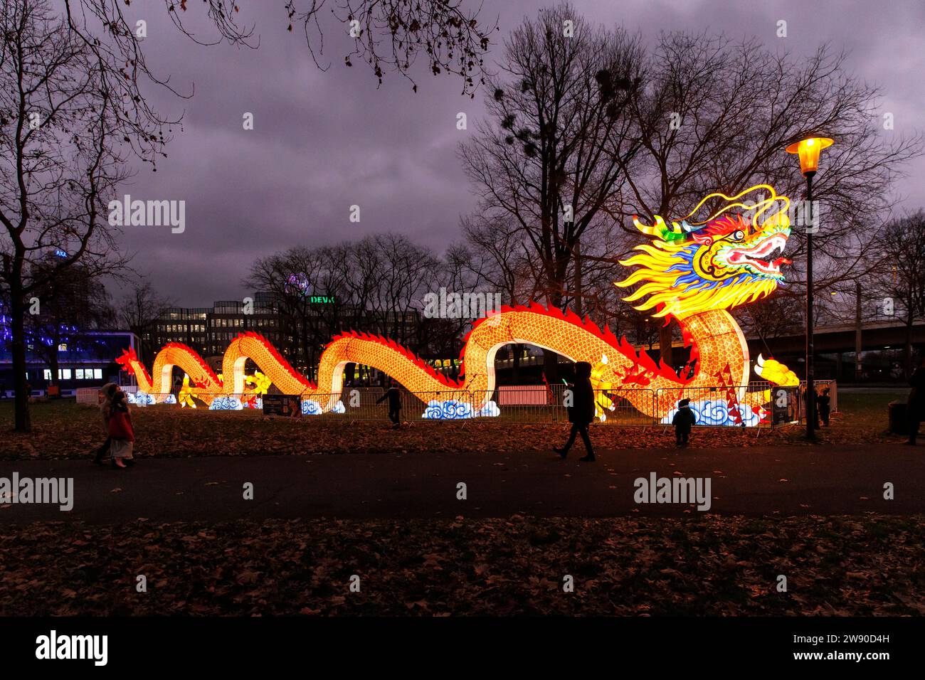 a large illuminated dragon advertises the China Lights Festival at ...