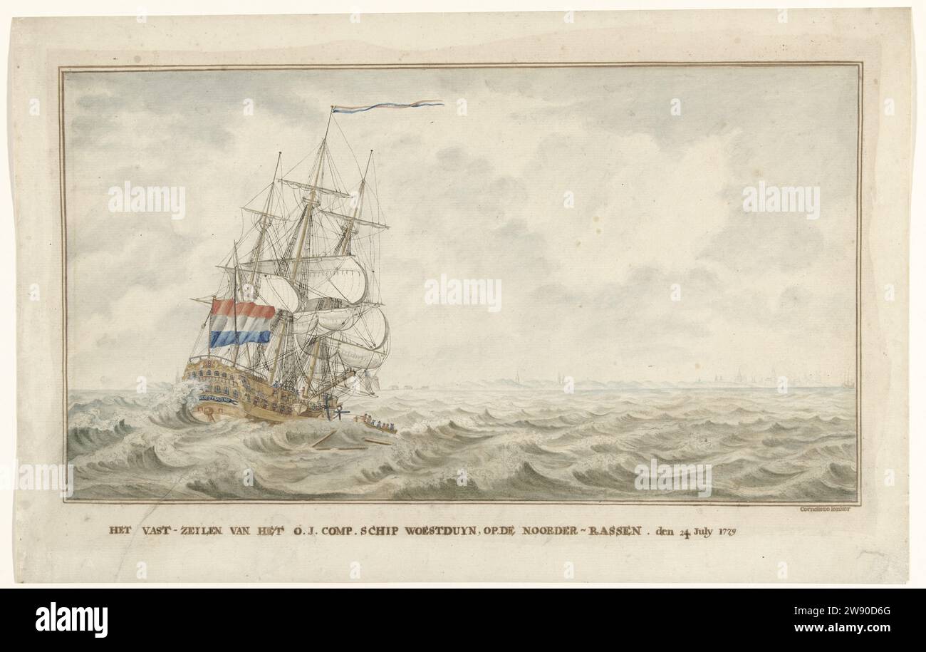 The Ship Woestduin gets stuck on the Noorderraassen, 1779, Cornelis de ...