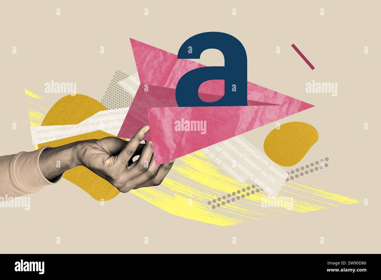 Composite collage image of hand hold paper plane letter alphabet ...