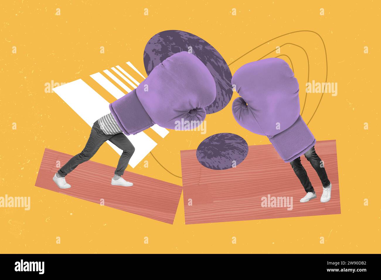 Creative poster collage of fighting boxing gloves ring bodyless legs ...